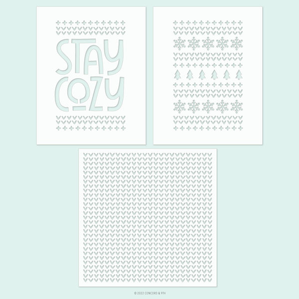 Stay Cozy Stencil Pack (one 6x6 stencil, two 4.75 x 6 stencils ...